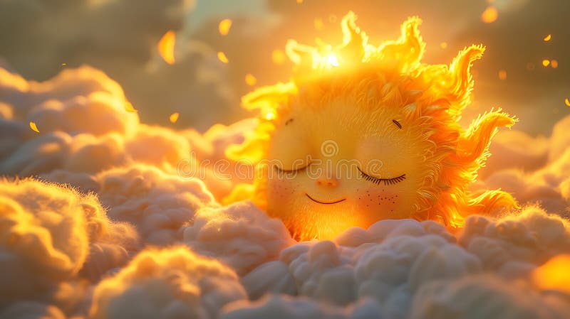 A Whimsical, Anthropomorphic Sun with a Smiling Face Floats among ...