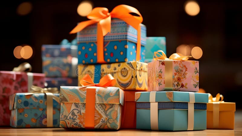 A Whimsical Array of Gift Boxes Adorned with Playful Patterns Stock ...