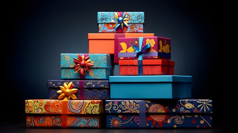 A Whimsical Array of Gift Boxes Adorned with Playful Patterns Stock ...