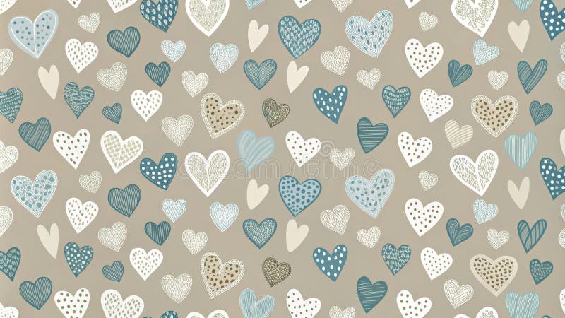 A Whimsical Array of Hand-drawn Hearts in Various Patterns and Shades ...
