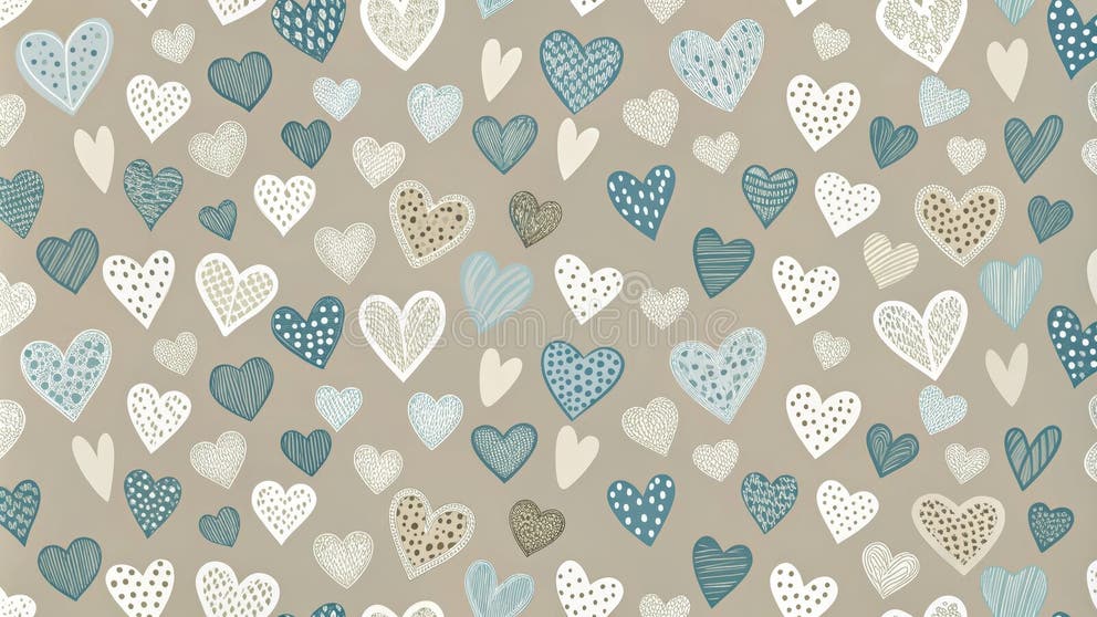 A Whimsical Array of Hand-drawn Hearts in Various Patterns and Shades ...