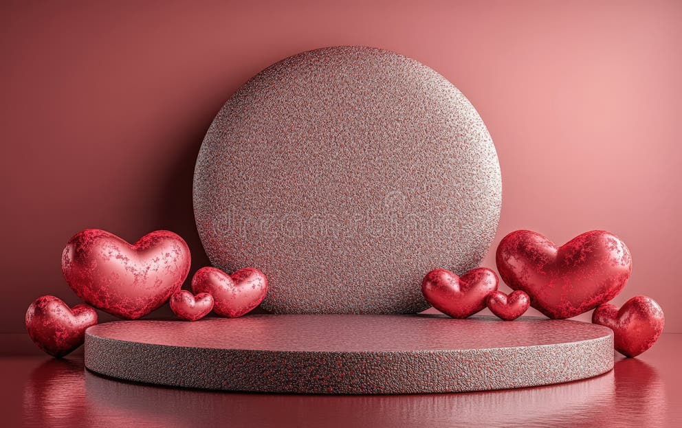 A Whimsical Array of Vibrant Hearts Rests Elegantly on a Circular Platform, Each Symbolizing ...