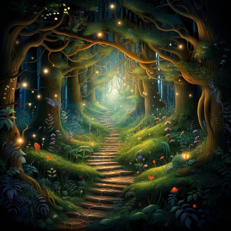 Whimsical Artwork of Enchanted Forest with Intricate Animal Tracks ...