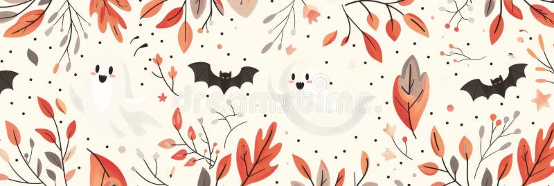 Whimsical Autumn Pattern with Ghosts, Bats and Falling Leaves for ...