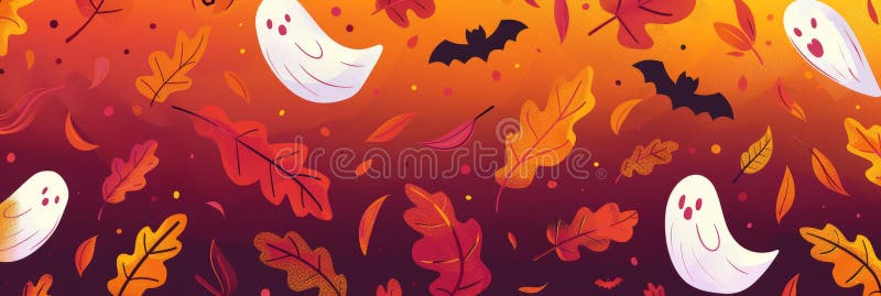 Whimsical Autumn Pattern with Ghosts, Bats and Falling Leaves for ...