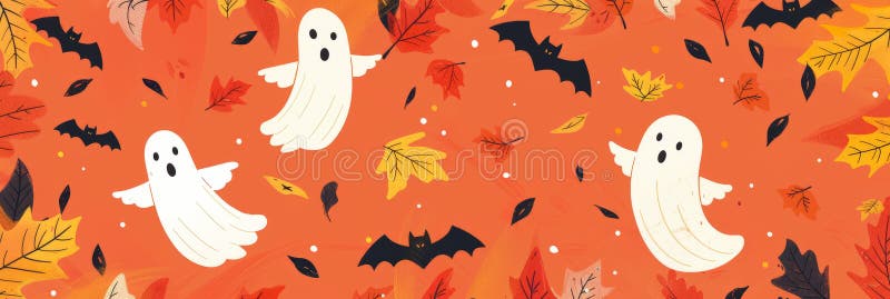 Whimsical Autumn Pattern with Ghosts, Bats and Falling Leaves for ...