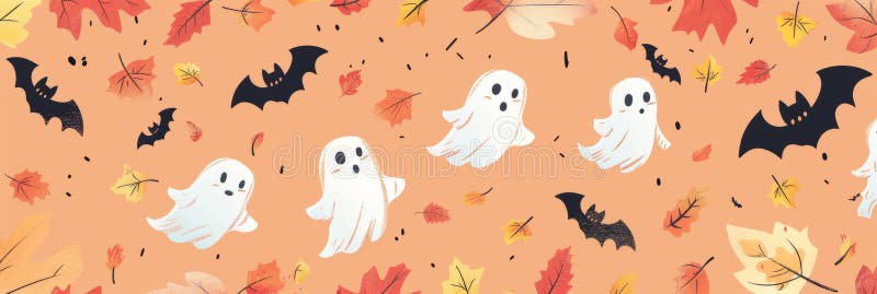 Whimsical Autumn Pattern with Ghosts, Bats and Falling Leaves for ...