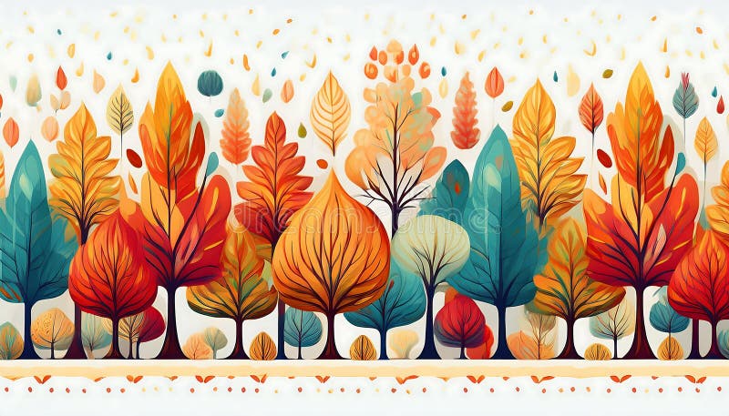 Whimsical Autumn Trees Pattern - Watercolor Autumn Trees Pattern with ...