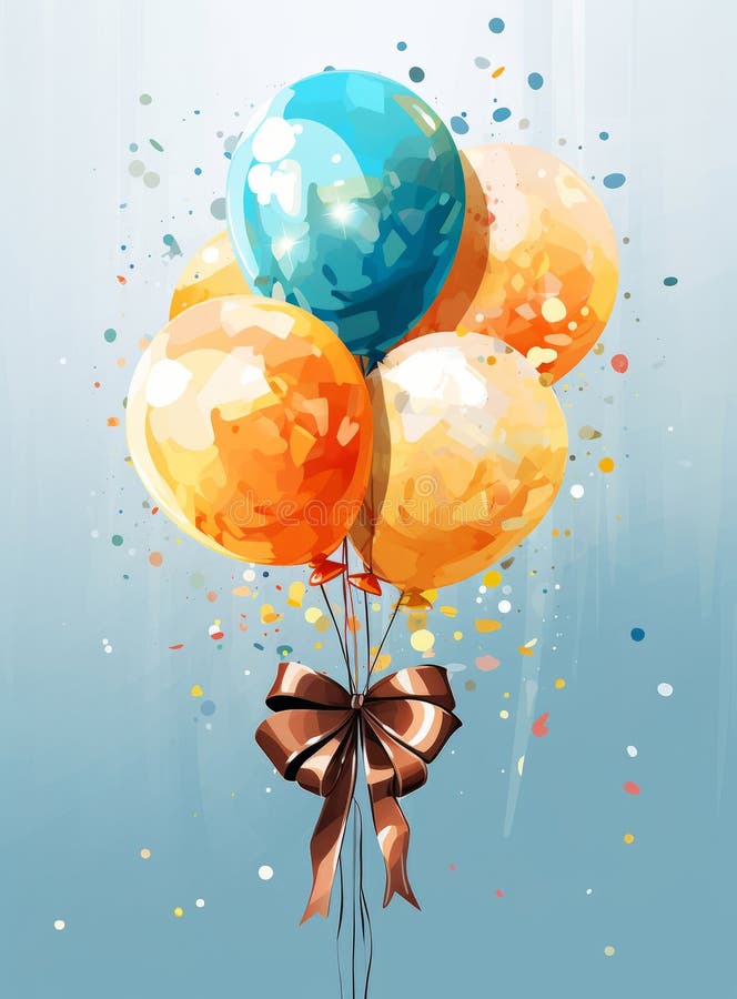 Whimsical Balloons with Elegant Bow, Festive Birthday Concept Stock ...