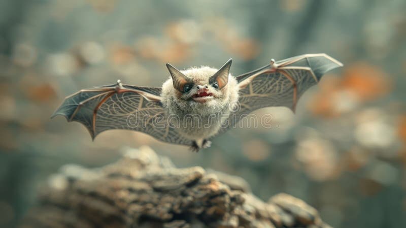 A Whimsical Bat with Large Eyes and Fluffy Fur, Flying through a ...