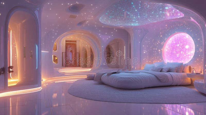 Whimsical Bedroom Interior Design with Illuminated Starry Ceiling Stock ...