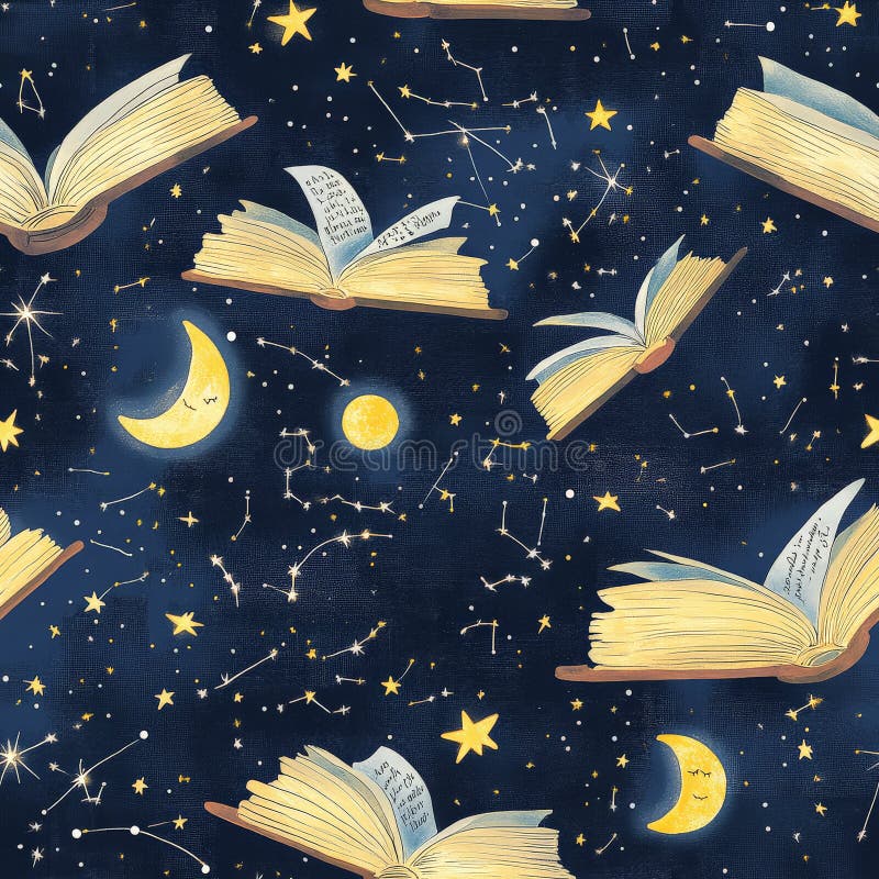 A Whimsical Bedtime Story Pattern Featuring Flying Books, Sleeping ...