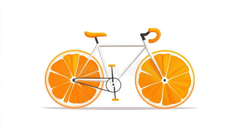 Whimsical Bicycle with Orange Slice Wheels on White Backdrop Stock ...