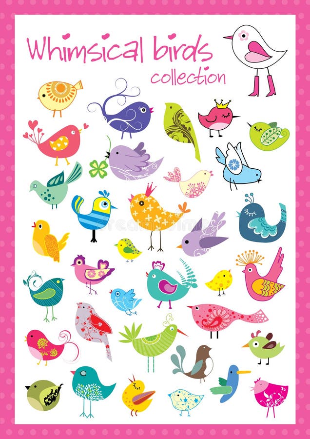 Whimsical birds collection stock vector. Illustration of card - 15390208