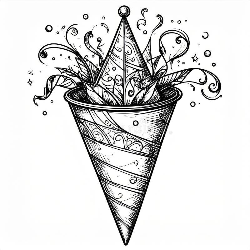 Whimsical Black and White Party Cone Illustration Stock Illustration ...