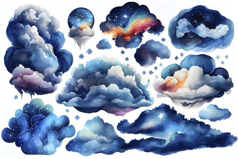 Whimsical Blue Cosmic Clouds for Your Next Project. Stock Illustration ...