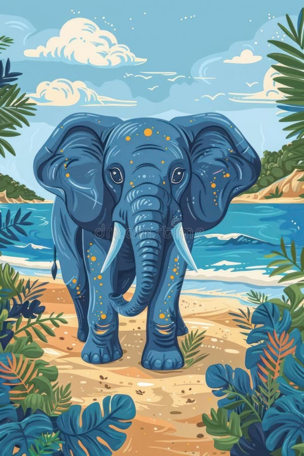 Majestic Blue Elephant on Tropical Beach Stock Illustration ...