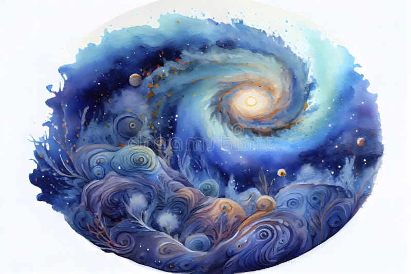 Whimsical Blue Galaxy on White Background for Invitations and Posters ...