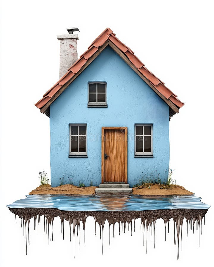 A Whimsical Blue House Perched Above Water Symbolizing Creativity and ...