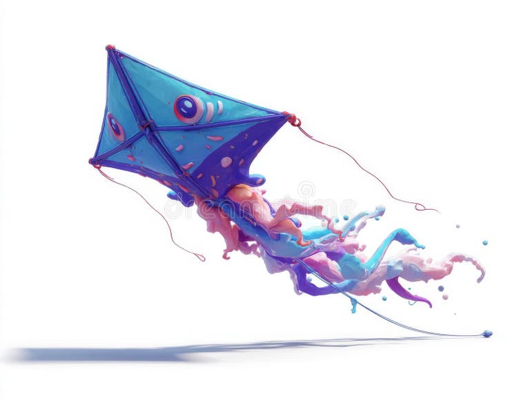 Whimsical Blue Kite with Paint Splatter Trail Stock Illustration ...