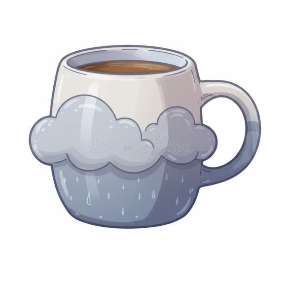Whimsical Blue Mug with Rain Cloud Illustration Stock Illustration ...