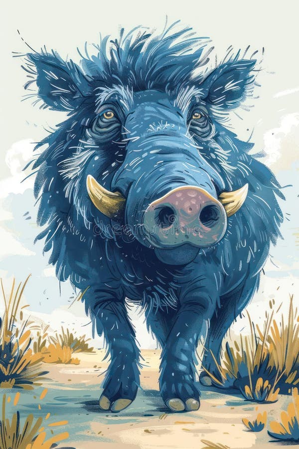 Majestic Blue Wild Boar Approaching, Wild Pig Portrait Stock ...