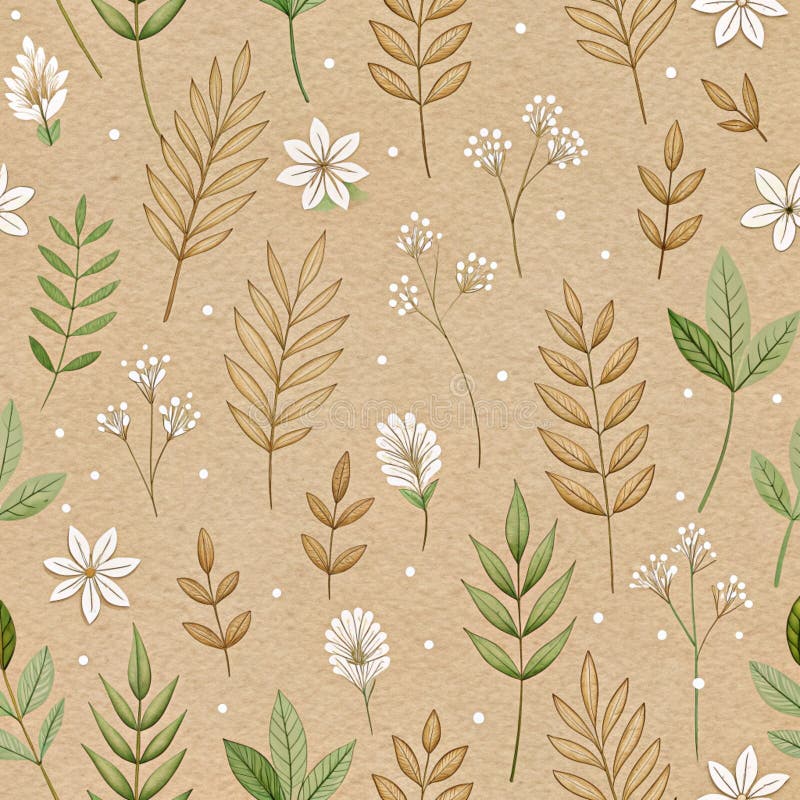 Botanical Pattern with Pastel Colour Leaves and Flowers Stock Photo ...