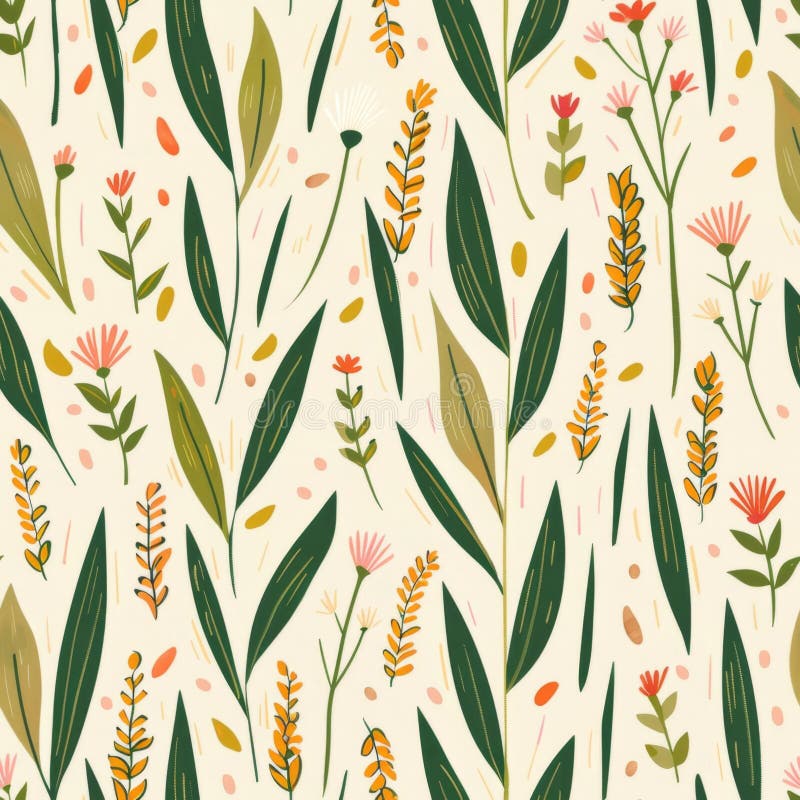 Whimsical Botanical Patterns: Vibrant Florals and Leaves on Cream ...