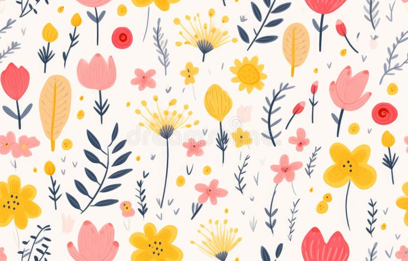 Whimsical Botanical Style Pattern Background of Cute Summer Style ...
