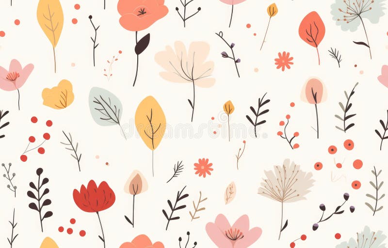 Whimsical Botanical Style Pattern Background of Cute Summer Style ...