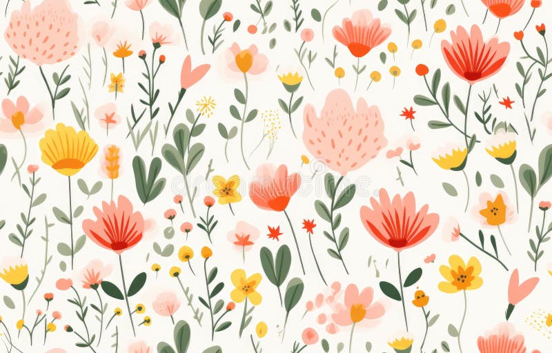 Whimsical Botanical Style Pattern Background of Cute Summer Style ...