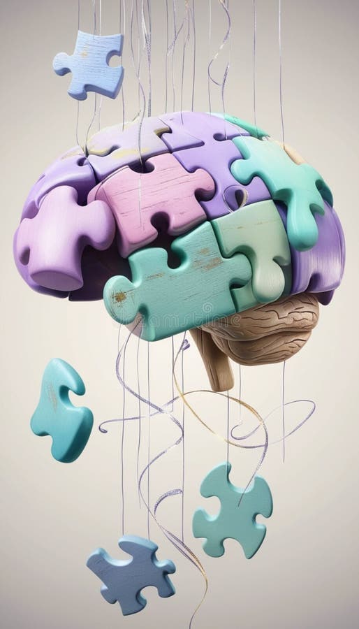 Whimsical Brain Puzzle with Strings: Celebrating Neurodiversity Stock ...