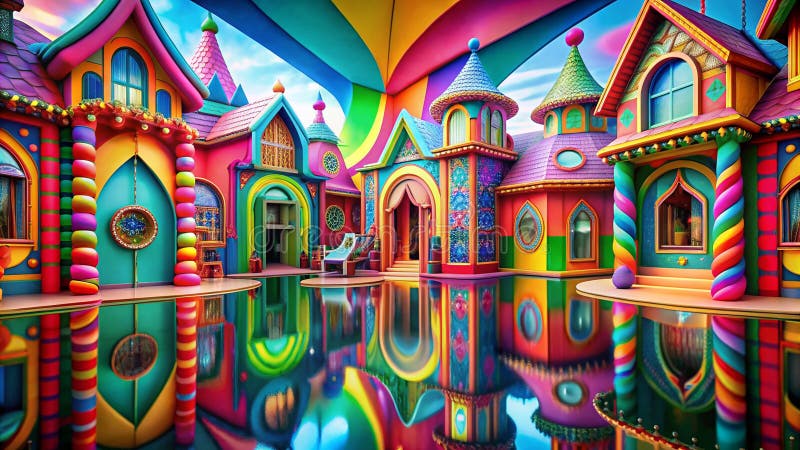 A Whimsical Brightly Colored Funhouse with Distorted Mirrors AI ...
