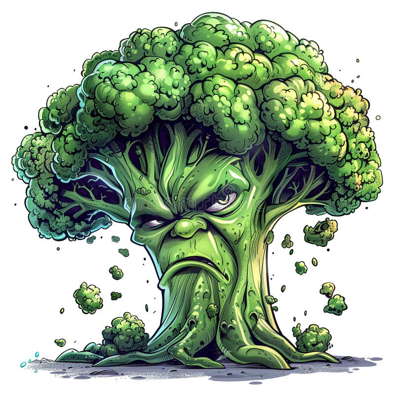 Angry Broccoli Character with a Unique Expression in a Stylized Art ...