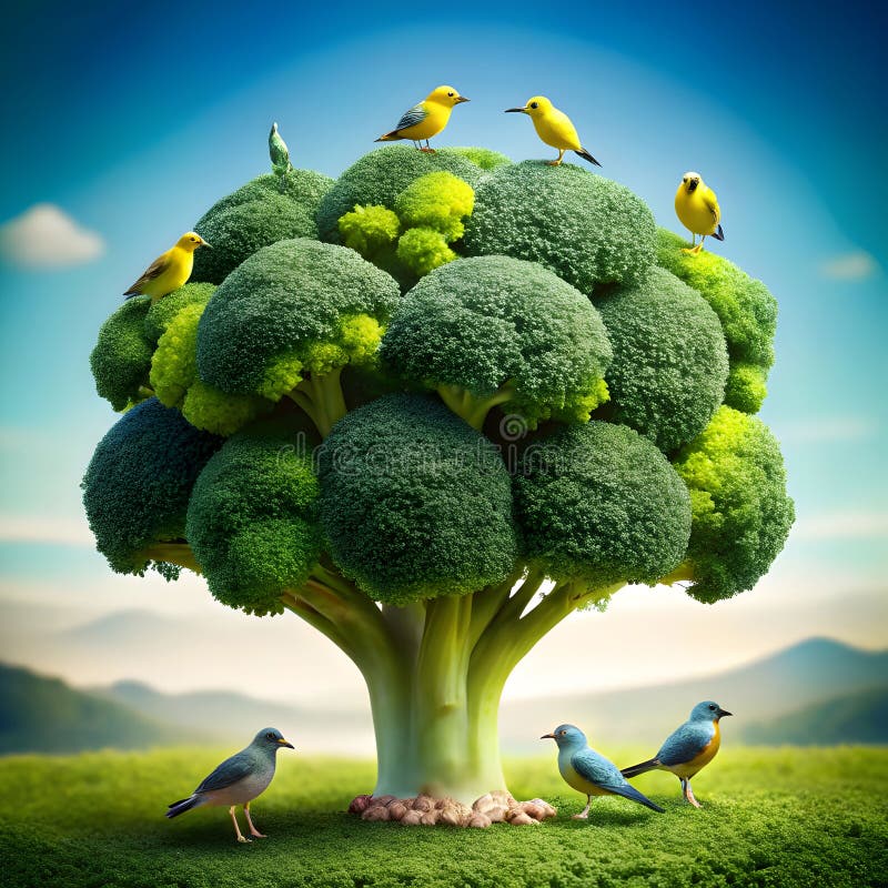 A Whimsical Broccoli Tree Features Adorable Little Broccoli Birds ...