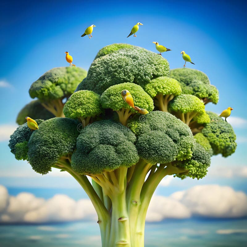 A Whimsical Broccoli Tree Features Adorable Little Broccoli Birds ...