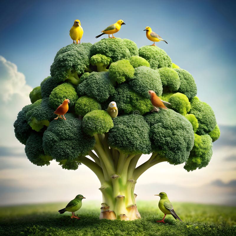 A Whimsical Broccoli Tree Features Adorable Little Broccoli Birds ...