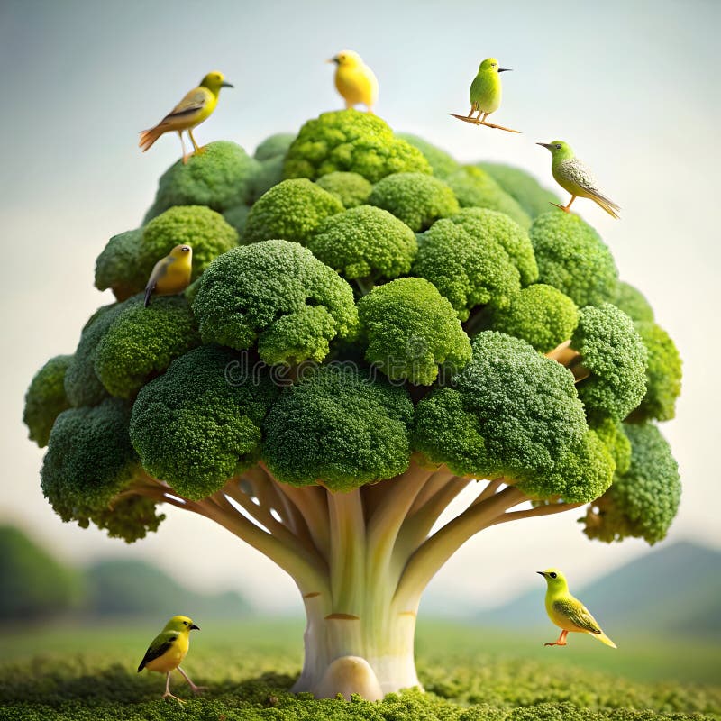 A Whimsical Broccoli Tree Features Adorable Little Broccoli Birds ...