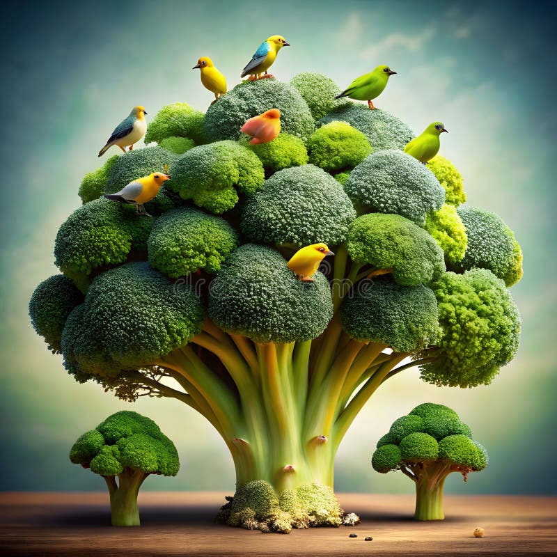 A Whimsical Broccoli Tree Features Adorable Little Broccoli Birds ...