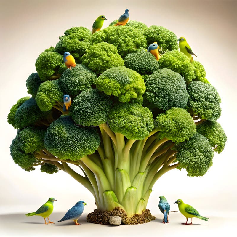 A Whimsical Broccoli Tree Features Adorable Little Broccoli Birds ...
