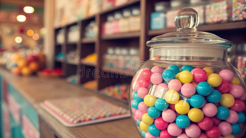 Whimsical Bubblegum Day Celebration with Colorful Candy Jar Display ...