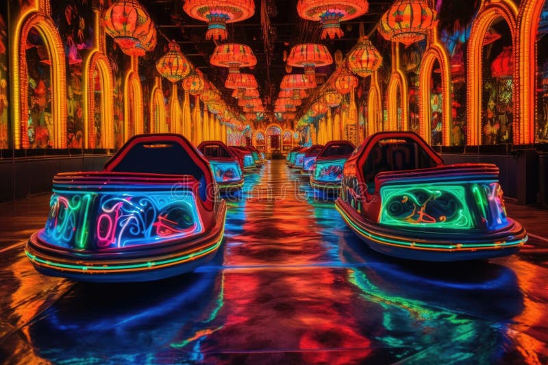 Whimsical Bumper Cars with Vibrant Lights and Patterns Stock ...