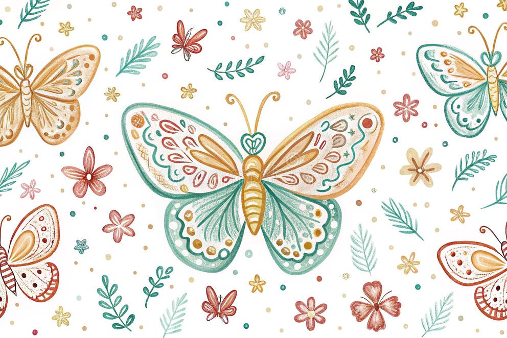 Whimsical Butterfly Floral Pattern Design Background Illustration Stock ...