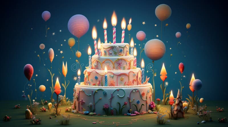 A Whimsical Cake with Candles and the Words Stock Illustration ...