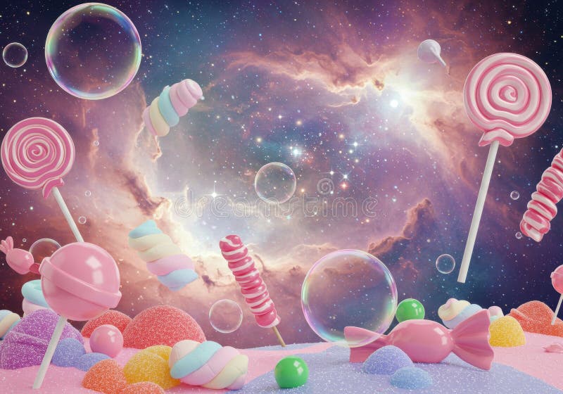 Whimsical Candy Extravaganza in a Cosmic Wonderland Stock Image - Image ...