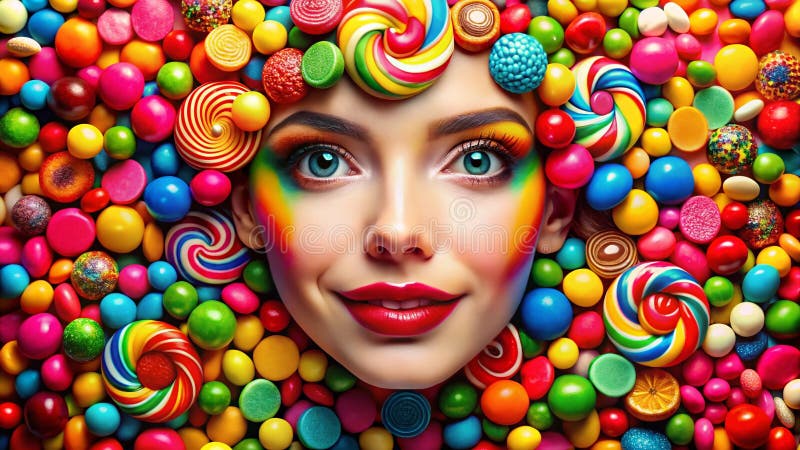 Whimsical Candy Face Double Exposure a Pop Art Explosion of Sweetness ...