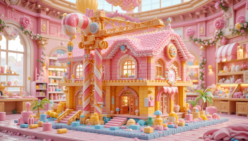 Whimsical Candy House in a Pastel Colored Candy Shop Stock Illustration ...
