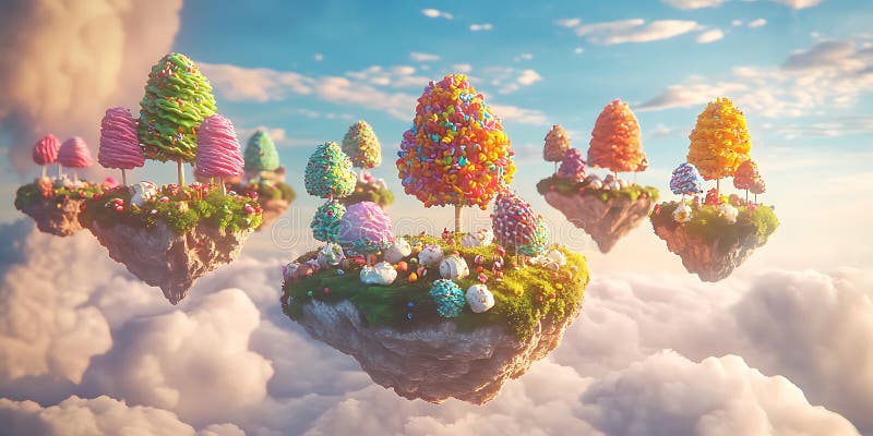 Whimsical Candy Land Floating Island Background Stock Illustration ...
