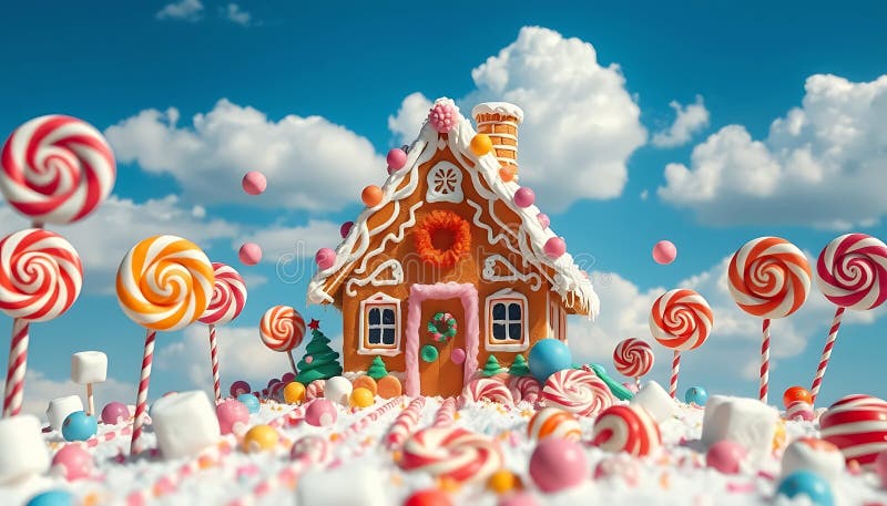 Whimsical Candy Land Gingerbread House Scene Stock Illustration ...