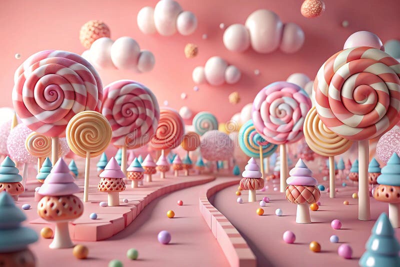 Whimsical Candy Land Road, Sweet Trees, Pastel Sky Stock Illustration ...